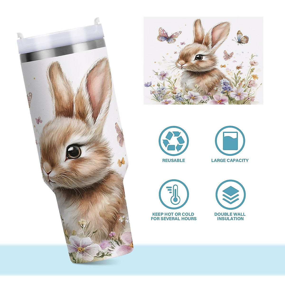 Msyxl 30 oz Insulated Stainless Steel Tumbler with Handle and Straw Lid - Leak-proof Coffee Mug for Men Women, Travel Mug Fits Cup Holder (Easter Bunny)