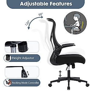 High Back Office Chair Flip up Arms, Ergonomic Mesh Chair Adjustable Height Desk Chair with Lumbar Support and Wheels Work Chair for Home Office, Black