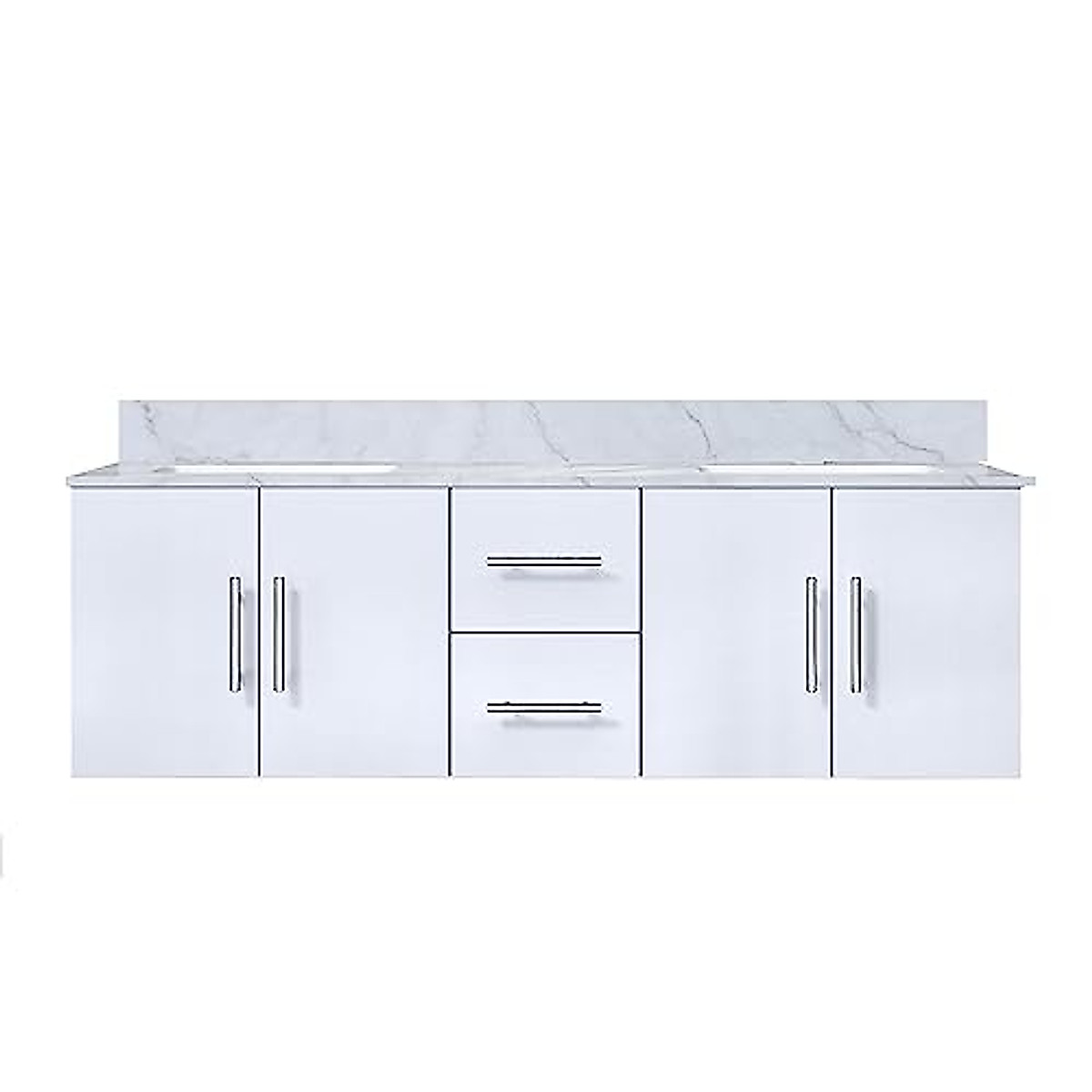Lexora Geneva 60 in. W x 22 in. D Glossy White Double Bath Vanity, Carrara Marble Top and 60 in. LED Mirror