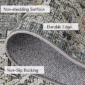 Area Rug Living Room Rugs, 8x10 Machine Washable Rug, Boho Large Rug with Non-Slip Rubber Backing, Non-Shedding Stain Resistant, Indoor Carpet for Bedroom Dining Room Nursery Home Office (Grey)