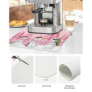 Coffee Mat for Counter,Christmas Snowman Xmas Tree Winter Snowflake Pink Absorbent Hide Stain Coffee Bar Mat,Non-slip Coffee Bar Accessories Kitchen Drying Mat Fit Under Coffee Maker Espresso Machine