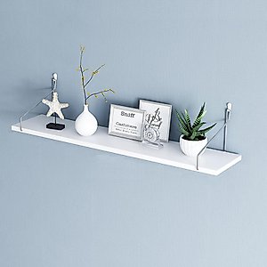SHELFLOVER Wall Shelves for Living Room, Bedroom, Den, Bathroom, Floating Shelves for Wall Storage, Wood Floating Shelf for Plants, Handicraft, Books, Small Wall Shelf 35.4in (90cm), White