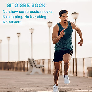 SITOISBE No Show Sports Compression Running Socks for Men Women Circulation 4-pairs, Low Cut Cushioned Socks Moisture Wicking Arch Support for Planter Faciatis Golf Exercise, Black, Medium