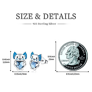 Axolotl Earrings Sterling Silver Sea Creature Stud Earrings Hypoallergenic Cute Earrings with Blue Crystal Kawaii Jewelry Gifts for Women Daughter