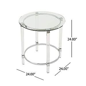 Christopher Knight Home Orianna Acrylic and Tempered Glass Circular Side Table, Clear, 24 in x 24 in x 24 in