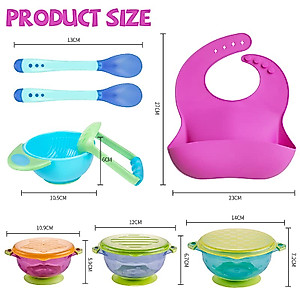 RyanLemon Baby Feeding Set, Silicone Baby Led Weaning Set, Suction Plate and Bowl, Pocket Bib, Spoon Fork, Toddler Flatware Set for Babies 6 Months+, Purple