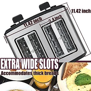 Tesslux 4 Slice Toaster, Wide Slot Bread Toaster with 6 Shade Settings, Stainless Steel Toaster with LCD Display, Removable Crumb Tray, Cancel/Defrost/Reheat Function, 1400W
