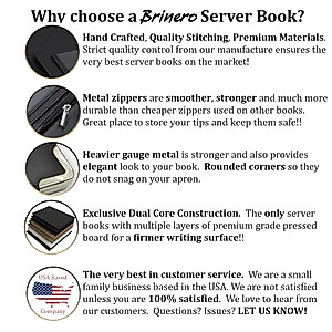 Brinero Professional Server Books for Waitress, Dual Core Deluxe Server Book Organizer for a Sturdy Surface, Metal Corners, Server Book - Waitress Book Organizer - Servers Book for Waitress