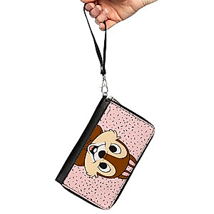 Buckle-Down PU Zip Around Wallet Rectangle Disney Chip n Dale Chip Smiling Pose Sprinkle Pink Black