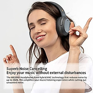 Edifier Bluetooth Headphones with Active Noise Cancelling, 49H Playtime Wireless Bluetooth Headset with Deep Bass Hi-Res Audio, Lightweight,Comfortable Ear Cups, for Travel, Home Office,W820NB,Black