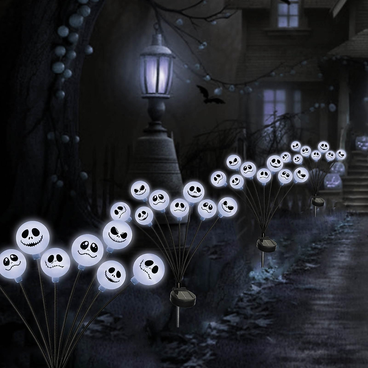 Janchs Upgraded 2 Pack 16LED Xmas Decorations Outdoor Solar Swaying Firefly Lights, Waterproof Solar Nightmare Xmas Pathway Lights Yard Garden Pathway Halloween Xmas Decor(Cool White) (JCS061)