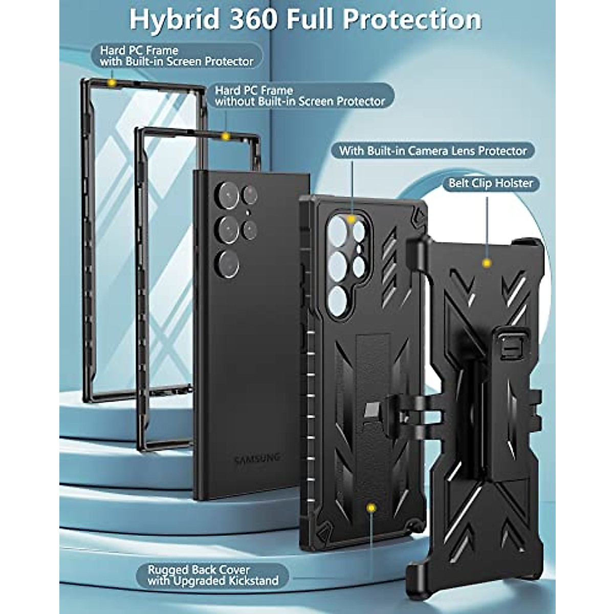 FNTCASE for Samsung Galaxy S22 Ultra Case: Dual Layer Shockproof Protective | Rugged Kickstand & Drop Proof TPU Bumper | Durable Belt-Clip Holster Full Body Protection Heavy Hard Cell Phone Cover 5G