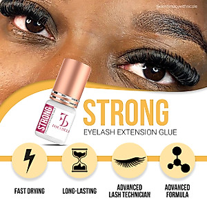 Forabel Strong Eyelash Glue 5ml - 2-3 Sec Drying Time, 6 Weeks Retention, Maximum Bonding Power, Black Adhesive for Semi-Permanent Lashes