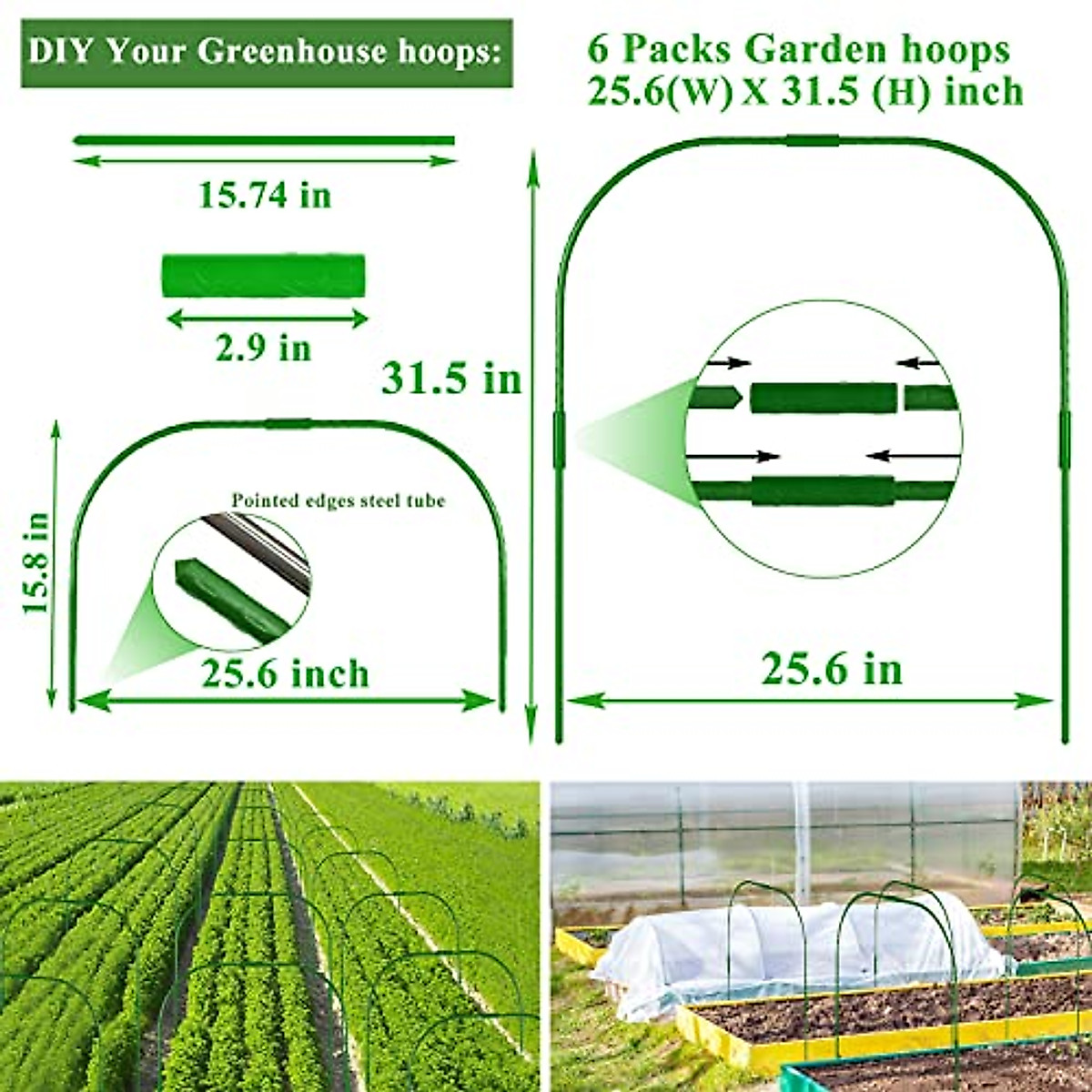 Garden Mesh Netting Kit, Plant Covers 8x24 Ft Ultra Fine Mesh Netting & 6Pcs Garden Hoops & 18 Clips for Vegetable Plants Fruits Flowers Crop Greenhouse Row Cover Birds Animals Barrier Protection Net