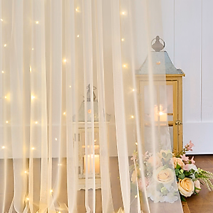 Champagne Backdrop Curtains with Lights String for Wedding Parties 10×10ft Sheer Tulle Backdrop Curtain for Bridal Shower Baby Shower Birthday Party Photo Shoot Background Decorations 2 Panels 5×10ft