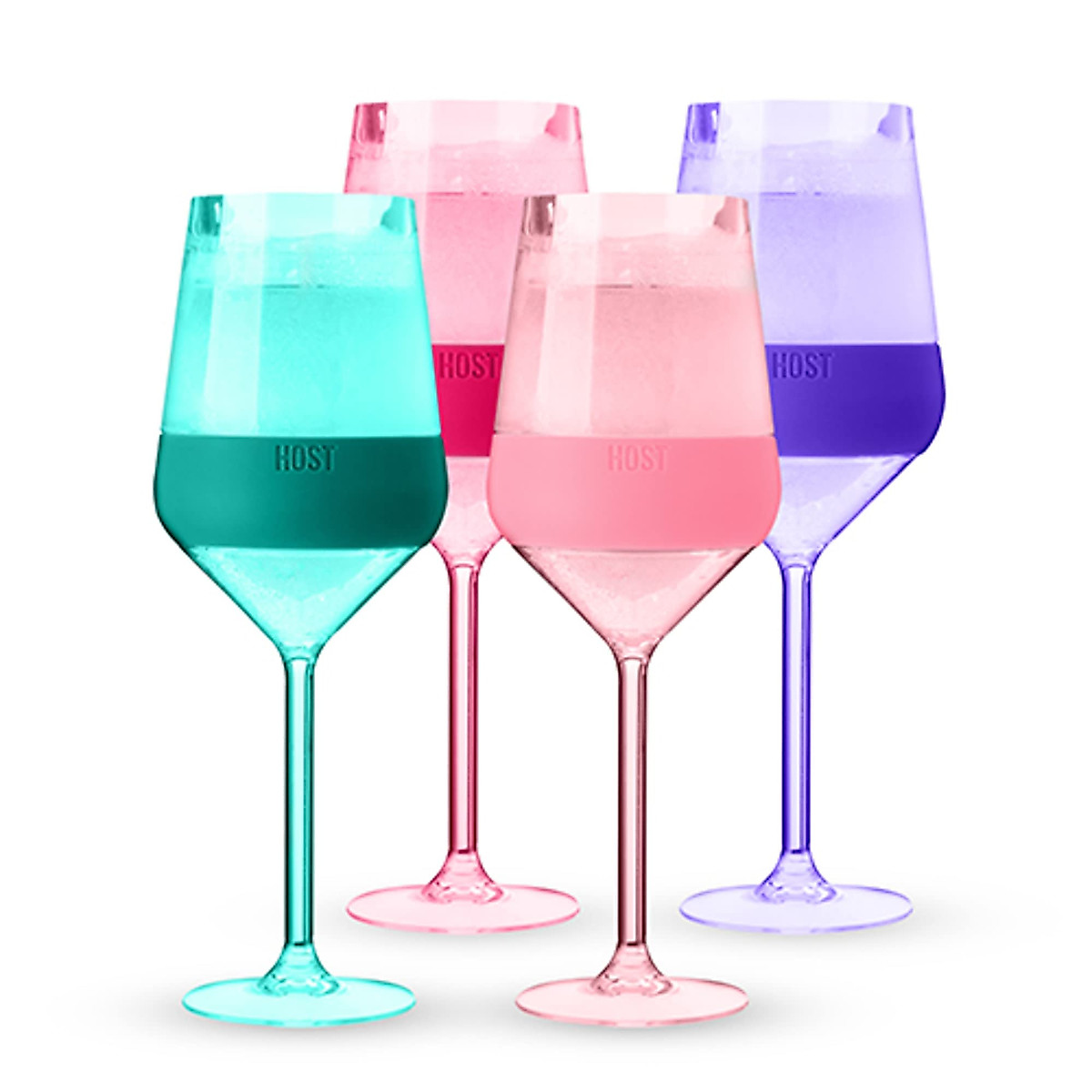 Host Wine Freeze Double-Walled Stemmed Wine Glasses Cooling Cups with Active Cooling Gel and Insulated Silicone Grip, 6.5 Oz Plastic, Tinted, Set of 4