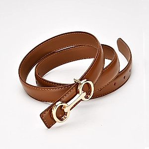 SPOMUNT Womens Classic Double Ring Buckle Design Leather Dress Belt，Fashion Belt for Jeans Pants (Brown, 105cm(Fits pants size 25"-33"))