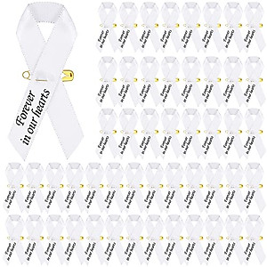 50 Pcs Funeral Ribbons Memorial Ribbon Funeral Pins Classic Memorial Service Respect Meditation Personalized Ribbon Bow with Safety Pins for Mourning Remembrance Day Funeral Event (White)