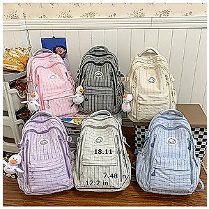 Qyrno Plaid Backpack Kawaii Backpack with Cute Accessories Cute Backpack Aesthetic Backpack DIY Backpack (5-Grey)