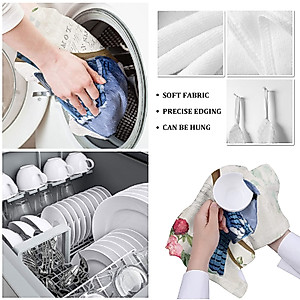 BEKYONEE Kitchen Dish Towels,3 Pack Vintage Blue Jay Birds Boho Flower and Branch Hand Towel Absorbent Dish Cloth Microfiber Terry Cloths Tea Towel for Dishes Counter/Bar Retro Letters Kraft Paper