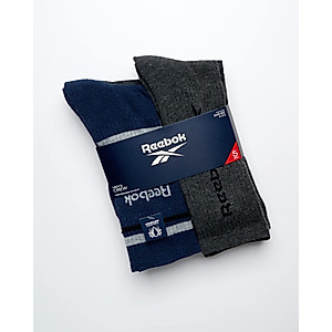 Reebok Men's Crew Socks - 5 Pack Comfort Cushion Performance Crew Socks for Men - Classic Men's Sports Socks (Size: 6-12.5), Size 6-12.5, Navy/Grey