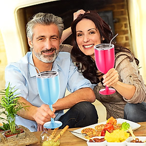 Gerrii 6 Pcs Stainless Steel Wine Glasses Cups Stemmed Double Walled Vacuum Insulated Wine Tumbler with Lid and Straw for Camping Picnics Travel, Birthday Gifts for Friendship Friends Dad Mom