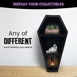 Spooky Looky Life Coffin Shelf - The Original Multiple Colors and Looks All in 1 Shelf Design - Unique Gothic Decor for The Home - Wooden Black Floating Wall Or Table top Shelf - 15" Tall by 8" Wide