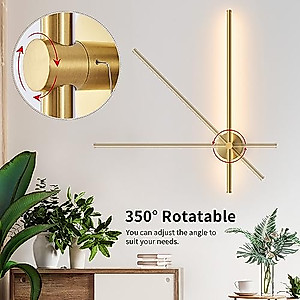Gednbo Remote Control Dimmable Modern Wall Sconce Set of Two, Multicolor, DIY 350° Rotate, Memory Function, Wall Light for Bedroom, Living Room, TV Wall, Game Room, Hardwired (Gold, 31.5 inches)