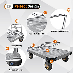 Heavy Duty Platform Truck Flat Cart Hand Trucks,2000Lbs Steel Push Cart Dolly with Brake Design, 36 x 24in Large Flatbed with 5'' 360 Degree Swivel Wheels for Easy Storage