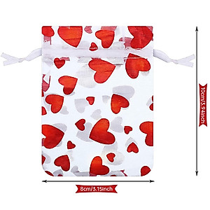 50 Pieces Valentine's Day Candy Bags Heart Wrapping Paper Drawstring Gift Bags for Valentine's Day Party Supplies
