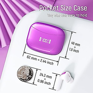 Bluetooth Headphones Wireless Earbuds 60H Playtime Ear Buds with LED Power Display Charging Case Earphones in-Ear Earbud with Microphone for Android Cell Phone Gaming Computer Laptop Sport Rose Purple