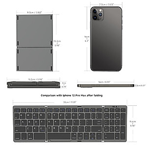BRIMFORD Foldable Bluetooth Keyboard, Foldable Wireless Portable Keyboard with Numeric Keypad, USB-C Rechargeable Travel Keyboard for Laptop,Tablet,iPad,Smartphone(Silver)