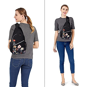 MOSISO Sling Backpack, Multipurpose Travel Hiking Daypack Garden Flowers Rope Crossbody Shoulder Bag, Black