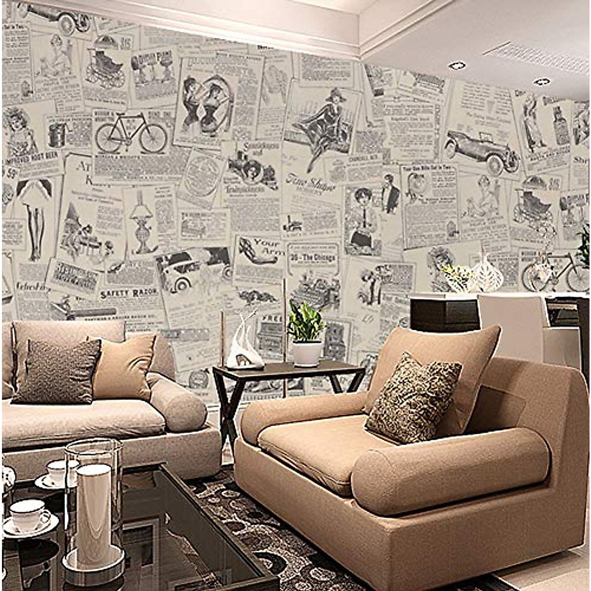 Lependor 17.71" X 118" Vintage Newspaper Self Adhesive Paper Peel & Stick Wallpaper for Bedroom Livingroom Decor - 17.71" X 9.8 ft