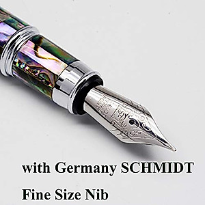 LACHIEVA Sea Shell Abalone Fountain Pen with Germany SCHMIDT Fine Nib. Luxury Pen for Every holiday. Nice Writing Handmade Premium Pen Gift Set for Men and Women.