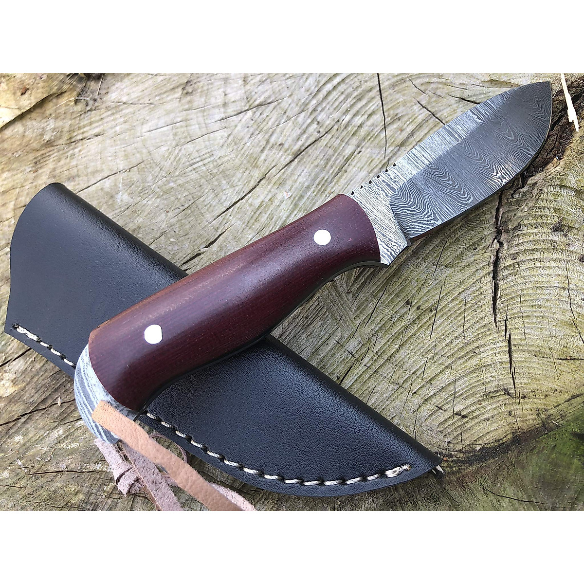 Perkin Damascus Steel Hunting Knife With Sheath Skinning & Bushcraft Knife - SK400