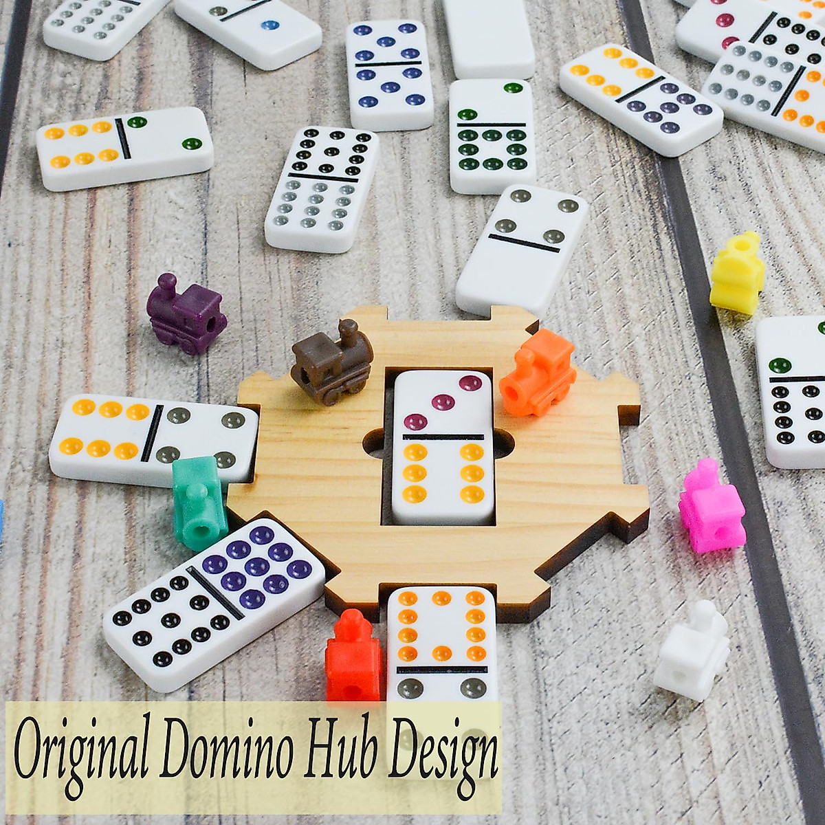 Bucher&Rossini Mexican Train Dominoes Set Double 15, 136 Colored dot Tiles with Hard EVA Carry Case for Kids & Adults Dominoes Board Game