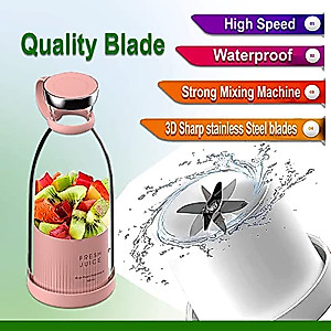 Portable Blender for Shakes and Smoothies | Fresh Juicer Personal Blender | USB Rechargeable Mini blender | On The Go Blender for Sports, Travel & Office (Pink)