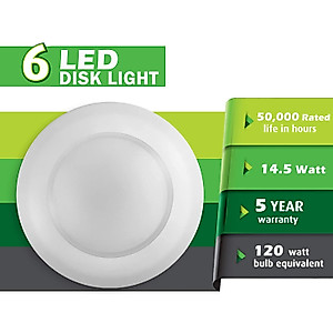 Lunabode LED 7.5" Dimmable LED Disk Light Flush Mount, Ceiling Light, Light Fixture, LED Lights, 15W (120W Equivalent), 120V, 5000K, Wet Location LED Light, 4/6" J-Box (Bright White, 6 Pack)