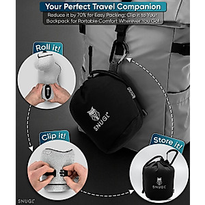 SNUGL Neck Travel Pillow - Memory Foam Airplane Pillow - Flight Pillow | Neck Support Travel Pillow with Carry Bag & Clip | Neck Pillows for Sleeping Travel Plane | Flying Travel Essentials - Grey