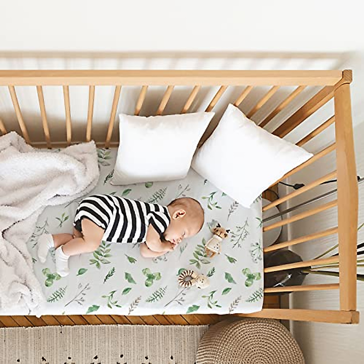 GLLQUEN BABY Bassinet Sheets 4 Pack, Breathable Cozy Fitted Mattress Sheet, Elastic Travel Crib Fashionable Floral Pattern, Standard Cradle Safe Sheets for Baby Boy Girls 32"X16"(Greenery)