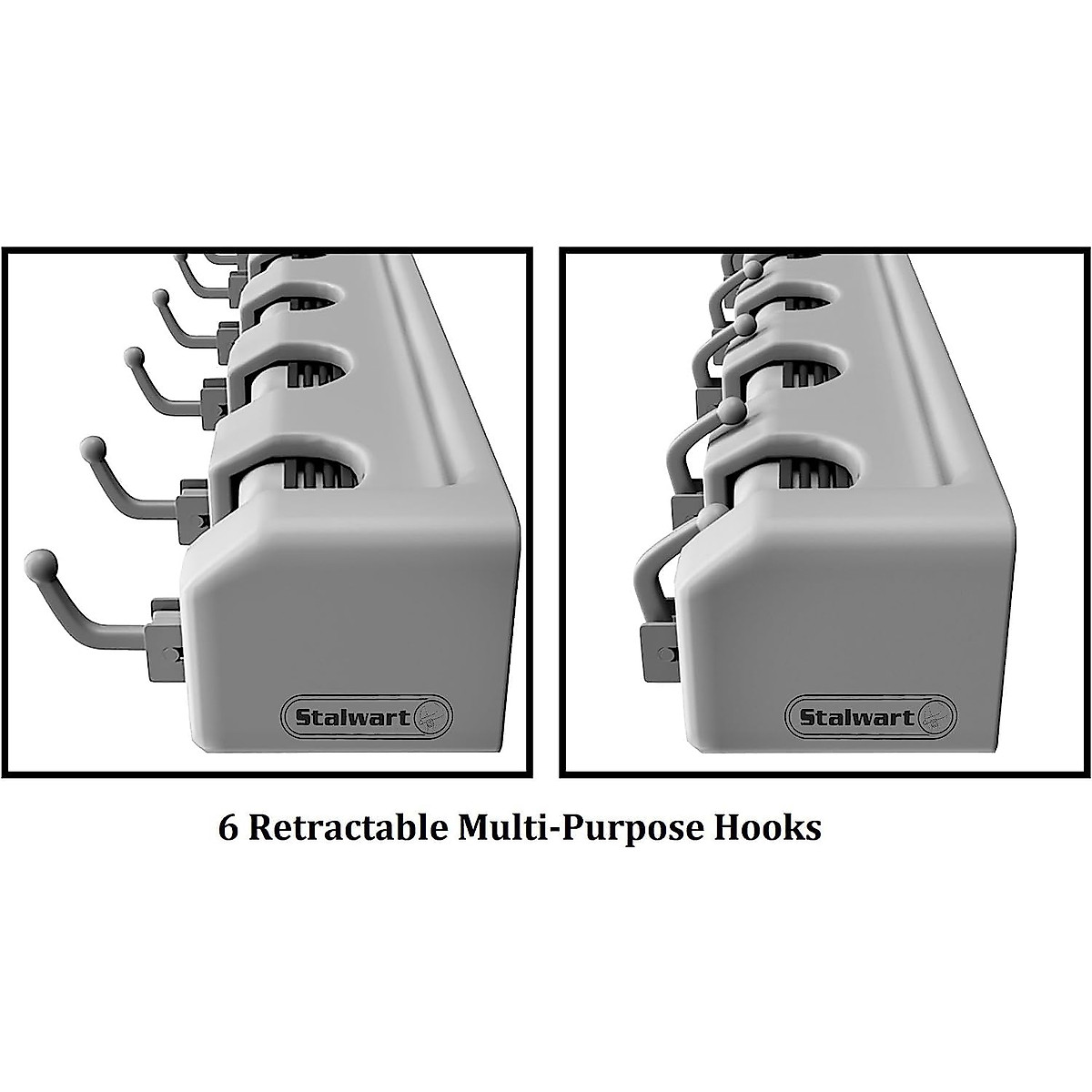 Stalwart Garden Tool Organizer Wall Mount Broom and Mop Holder, 5 Adjustable Slots and 6 Hooks Utility Rack for Garage or Home Organization