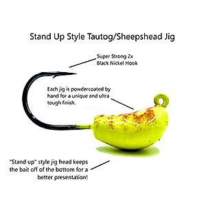 Tautog Jig, Sheepshead Jig, 2 Pack, Standup Style Tog Jig, Ultra Tough Powder Coat Finish with 2X Hook, 1/2-2oz Sizes, Multiple Colors, Made in The USA (1oz, Green Crab)
