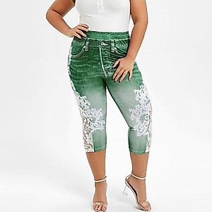 Womens Capri Yoga Pants High Waisted Tummy Control Plus Size Floral Graphic Tie Dye Athletic Leggings Green