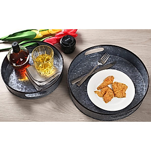 Set of 2 Countertop Galvanized Fruit Tray Baskets,Organizer Crates for Kitchen,Bathroom,Pantry,for Fruit,Vegetables,Produce,Bread and General Storage Space |Decorative Rustic Natural (12"+10" Dia)