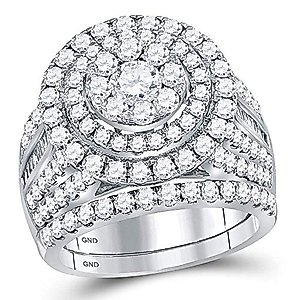 FB JEWELS 14K White Gold Womens Round Diamond Cluster Bridal Wedding Engagement Ring Band Set 3.00 Cttw Size 8