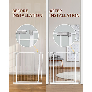 InnoTruth Extra Tall Baby Gate for Stairs and Doorways, 29" to 39.6" Width with 36" Height,Dog Gate for The House with Wall Pressure Mounted Frame, Auto Close Pet Gates for Toddler,Milk White