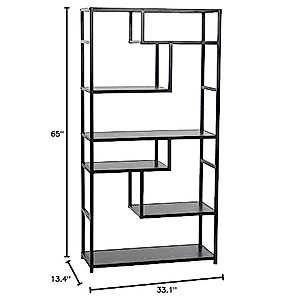 Household Essentials Black Oak Geometric Tall Open Book Shelf | Mid Century Modern Shelves
