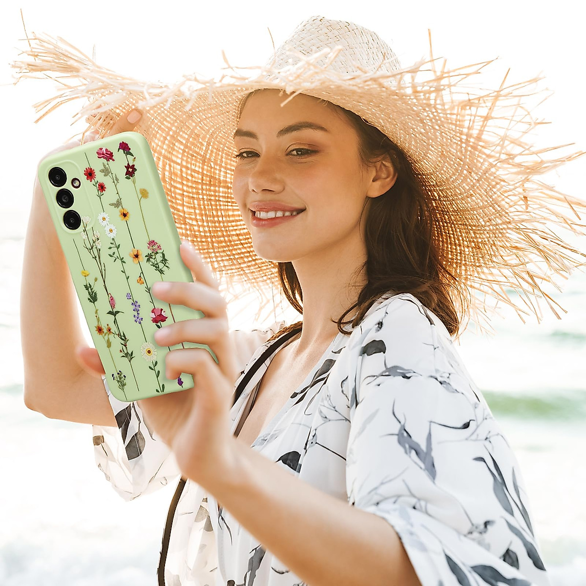 ZTOFERA Floral Case for Samsung Galaxy A14 5G,Clear Cute Flower Pattern Case for Girls Women,Flexible Silicone Protective Slim Shockproof Bumper Phone Case for Samsung Galaxy A14 5G,Green