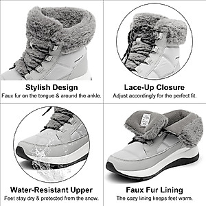 DREAM PAIRS Women's Winter Snow Boots, Faux Fur Waterproof Ankle Booties, Zaylee Ladies Comfortable Short Boots Outdoor,Size 10,Grey,SDSB2208W